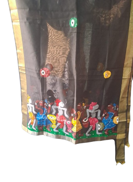 Handmade Pattachitra Black Dupatta – Mogli Handicrafts
